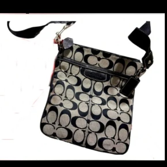 Coach | Bags | Euc Coach Signature Blackgray Crossbody Bag | Poshmark